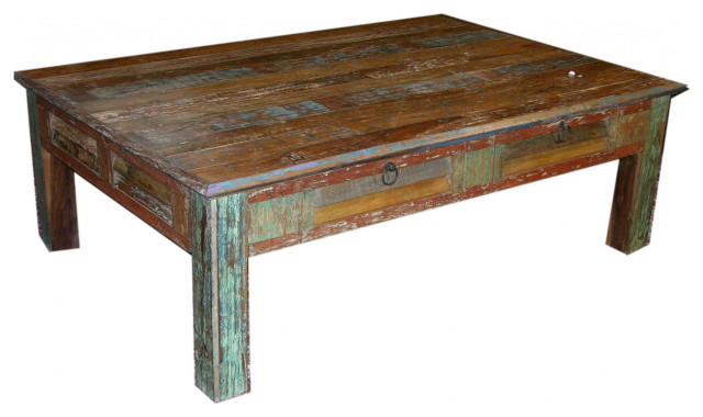 Square Distressed Wooden Coffee Table - Farmhouse - Coffee Tables - by ...