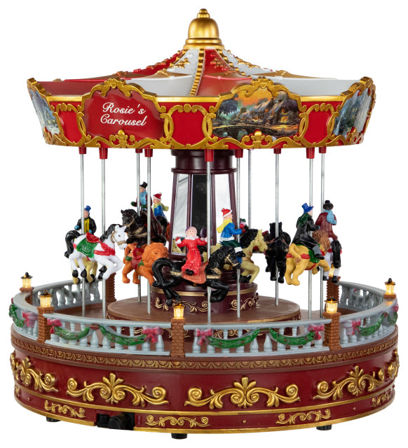 14" LED Lighted Animated and Musical Carousel Christmas Decoration ...
