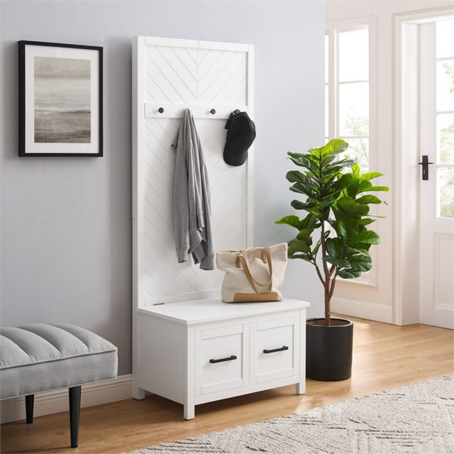 Pemberly Row Modern Farmhouse Wood Hall Tree in White Finish ...