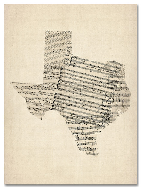 "Old Sheet Music Map of Texas" Canvas Art by Michael Tompsett, 14"x19 ...
