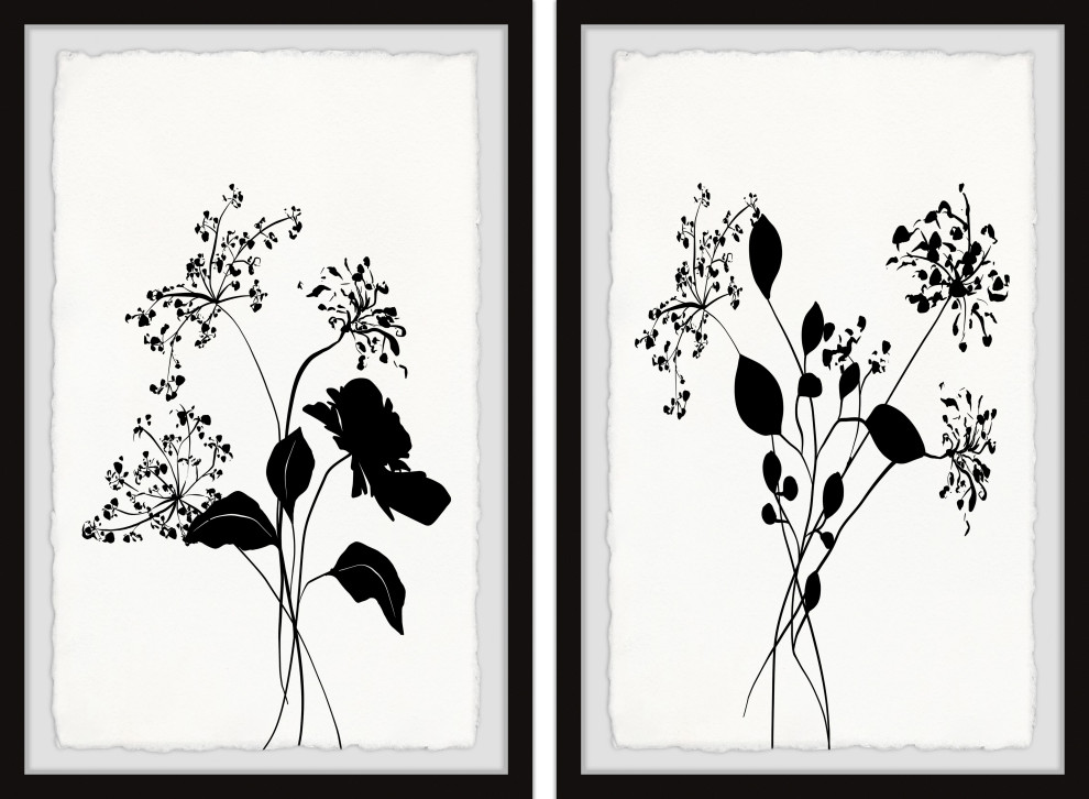 Flower and Buds Diptych, Set of 2, 8x12 - Contemporary - Wall Accents ...