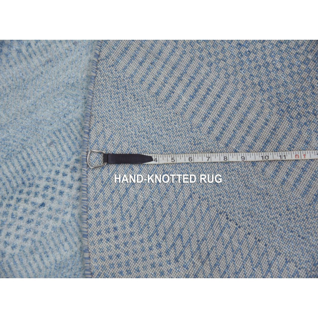 Blue, Wool and Silk Hand Knotted, Modern Grass Design Round Rug, 5'10 ...