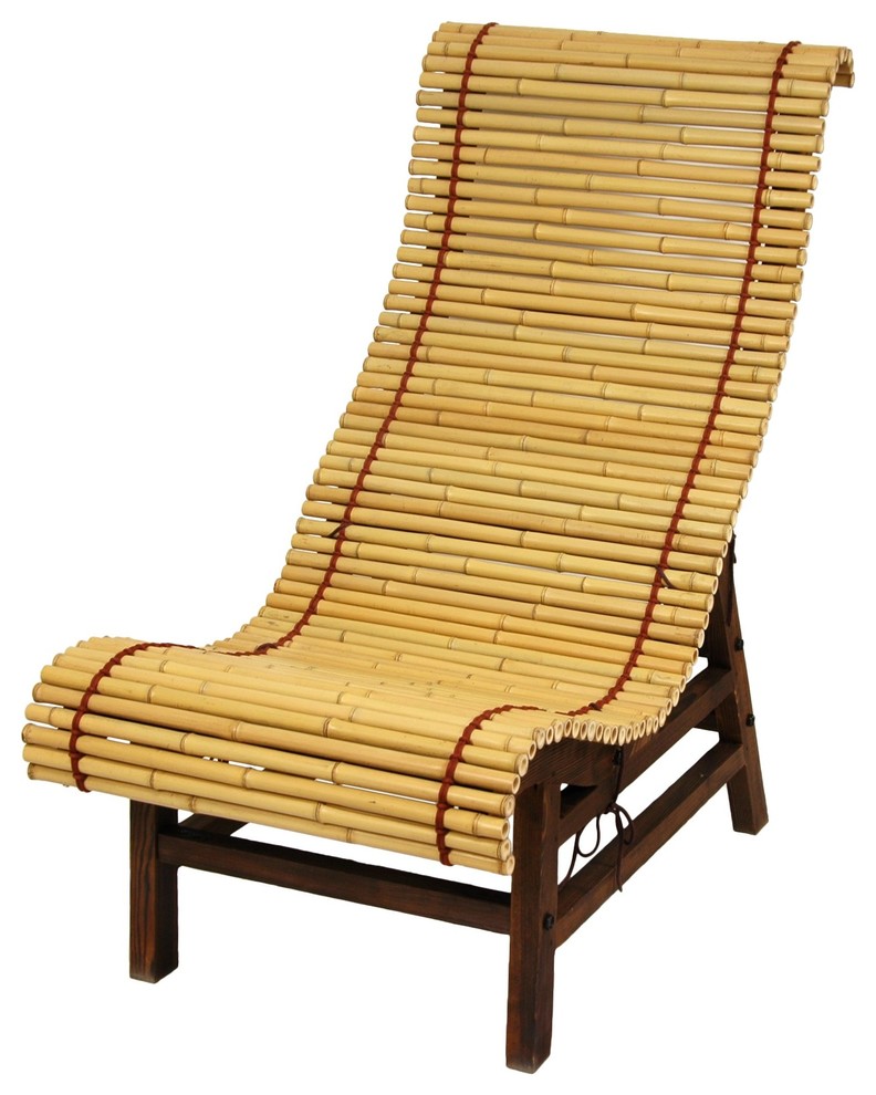 Curved Japanese Bamboo Lounge Chair - Asian - Outdoor Chaise Lounges ...