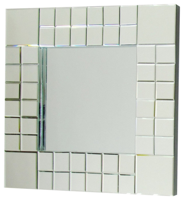 Benzara BM242244 Square Beveled Mirror With Grid Like Accent, Silver ...