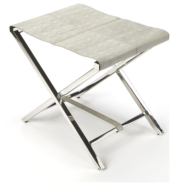Butler Matteo Embossed Leather and Metal Folding Stool - Contemporary ...