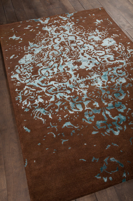 Veleno Hand-Tufted Contemporary Rug, Rectangular Brown/Teal 5'x7'6", 5 ...