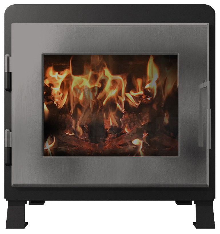 Nova Wood Stove, Satin Black/Stainless Steel Door - Modern ...