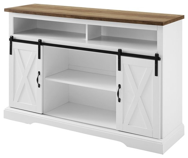 Pemberly Row Wood Sliding Highboy TV Stand for TVs up to 58" in Rustic ...