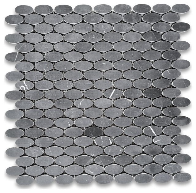 Nero Marquina Black Marble 1-1/4x5/8 Oval Ellipse Mosaic Tile Honed, 1 ...