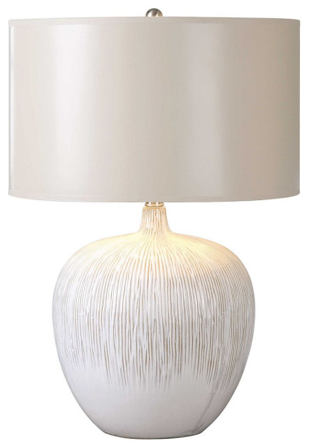 Fat Round Distressed Ivory Ceramic Ribbed Table Lamp 23 in Modern ...
