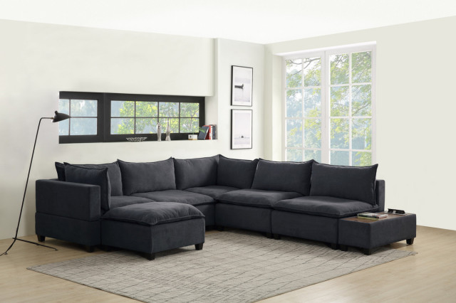 Madison Dark Gray 7-Piece Modular Sectional Chaise, Usb Storage Console ...