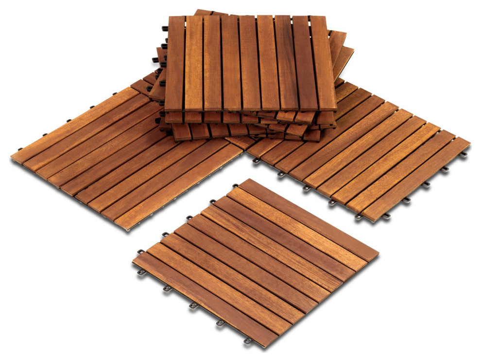 Outdoor Flooring Interlocking Deck Tiles, 30 Pack 12"x12" Weatherproof ...