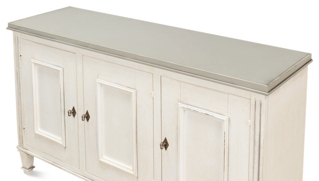 Louis Xvi 3 Door Buffet For Dining Room White With Gray Quartz ...