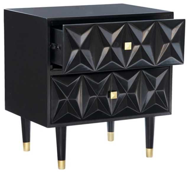 Home Square 2 Drawer Wood Geo Texture Nightstand in Black - Set of 2 - Midcentury - Nightstands ...