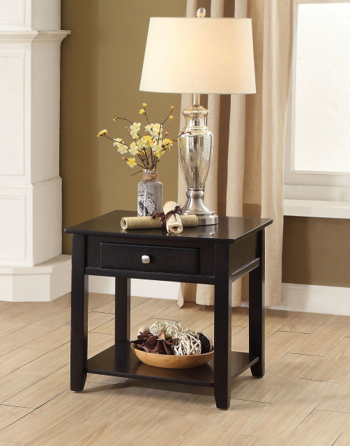Wooden End Table With Bottom Shelf, Black - Transitional - Side Tables ...