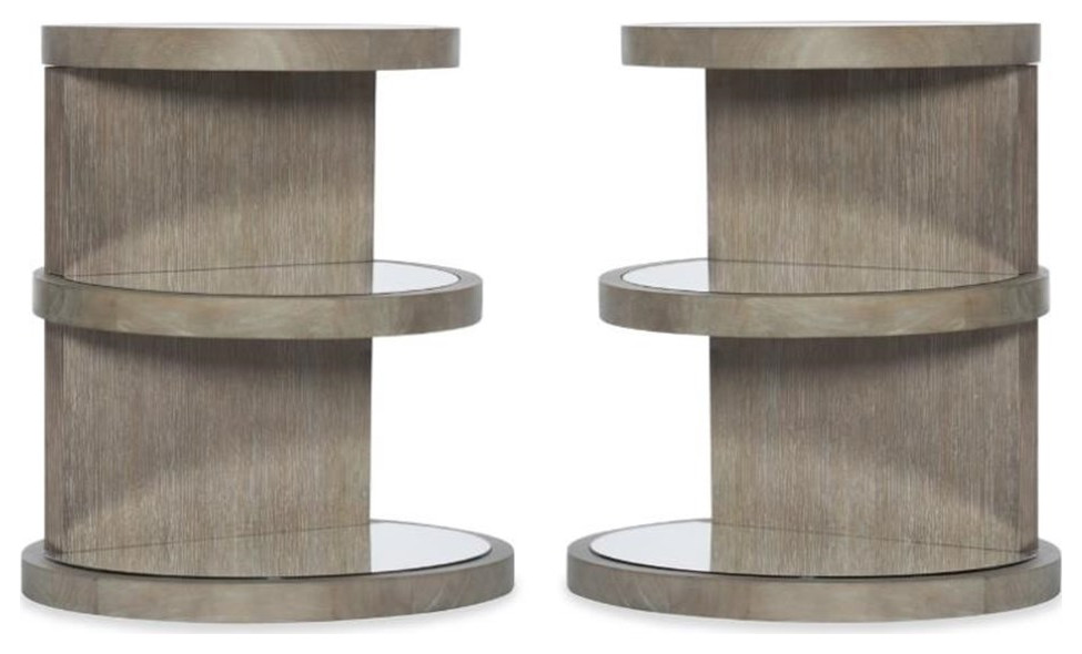 Home Square Three Shelves Round Oak End Table in Gray - Set of 2 ...