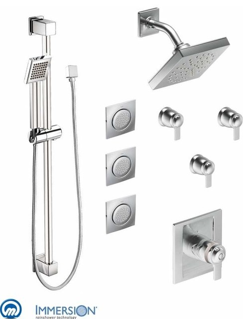 Moen 876 Thermostatic Shower System with Rain Shower 3 Volume - Modern ...