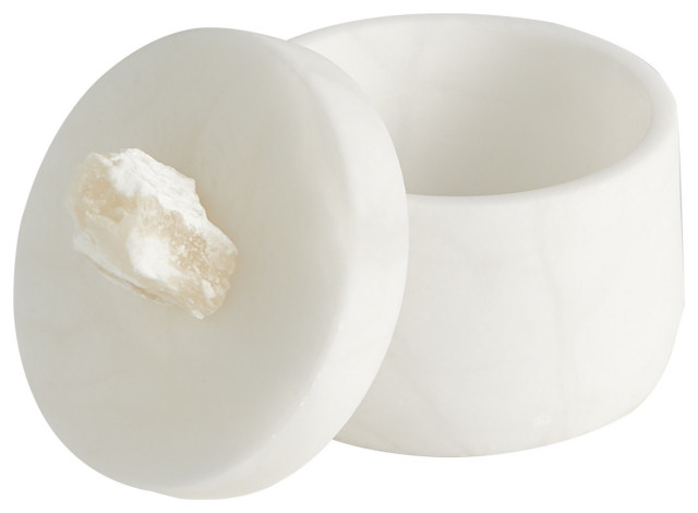 Alabaster Tapered Round Box WithRock Finial, White, Small ...