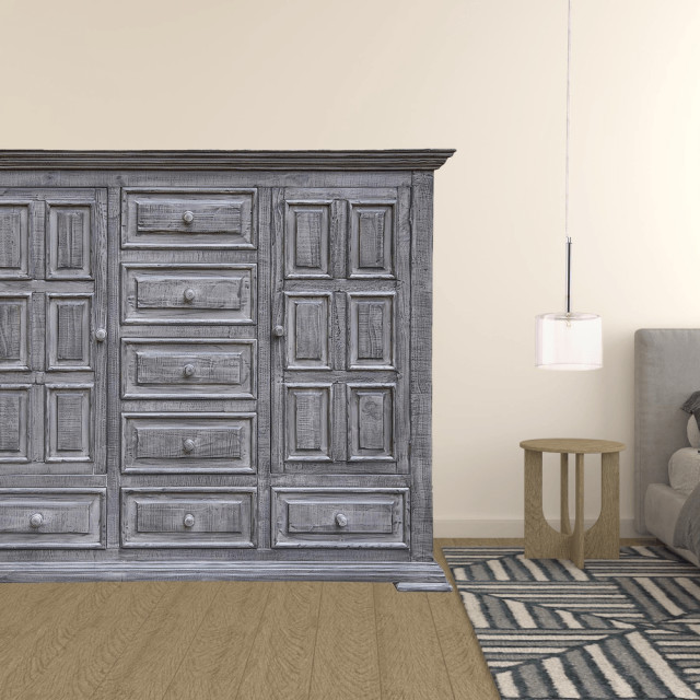 64" Gray Solid Wood Seven Drawer Gentlemans Chest - Farmhouse ...
