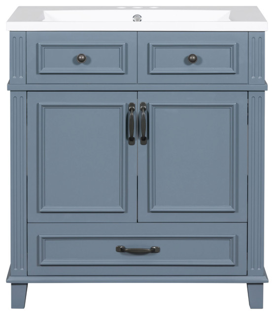 30 inches Freestanding Bath Vanity Set, Blue, Integrated Resin Sink ...