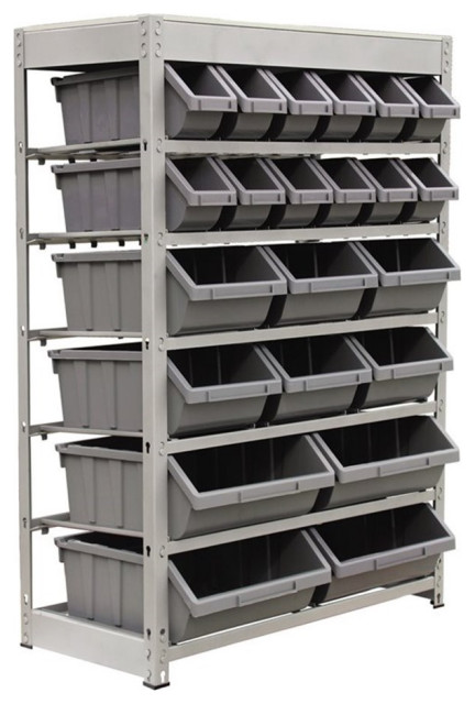 King's Rack 6-Tier Metal Organizer Shelving Rack with 22 Bins in Gray ...