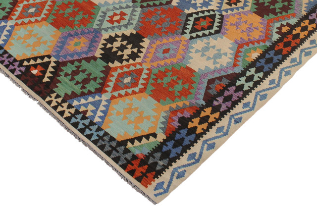 Bohemian Turkish Kilim Shera Hand-Woven Wool Rug - 8'7'' x 11'4'', 8'7 ...