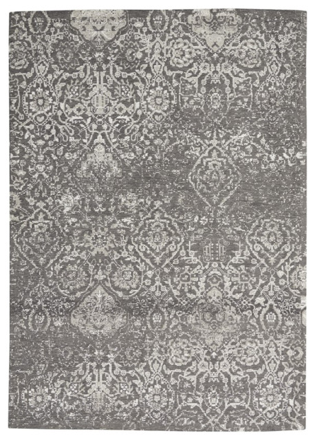 Nourison Damask Transitional Dark Grey Rug DAS06, 5'x7' - Contemporary ...
