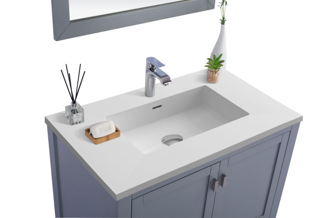 Wilson 36" Grey Bathroom Vanity With Matte VIVA Stone Solid Surface ...