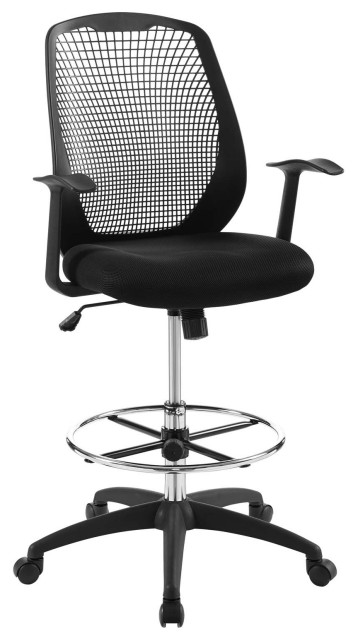 Intrepid Mesh Drafting Chair, Black - Contemporary - Office Chairs - by ...