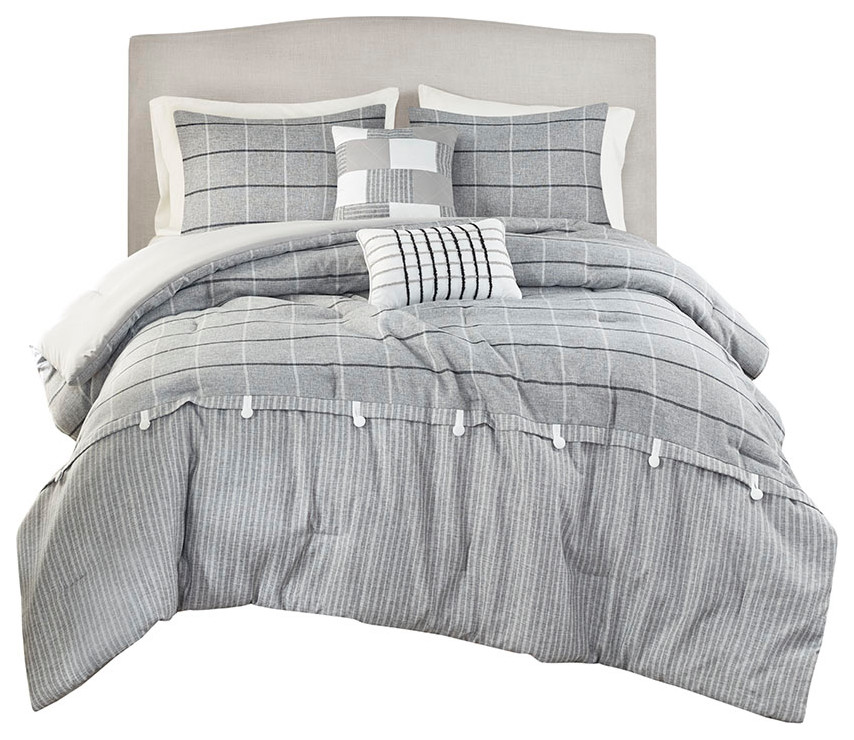 Madison Park Bryson Plaid Comforter/Duvet Cover Set, Grey, King/Cal ...