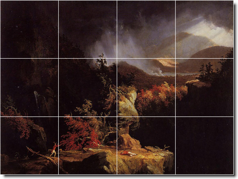 Thomas Cole Waterfalls Painting Ceramic Tile Mural #23, 17" Wide x 12. ...