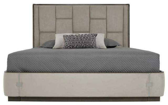 Aico Amini Roxbury Park Queen Multi-Panel Platform Bed in Slate Velvet ...