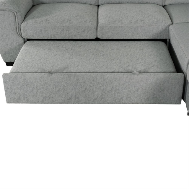 Primo International Joss Wood and Foam Corner Sofa Bed with Storage in Gray - Transitional ...