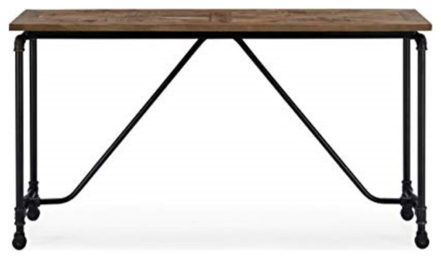 Industrial Console Table, Stainless Steel Base With Caster & Natural ...