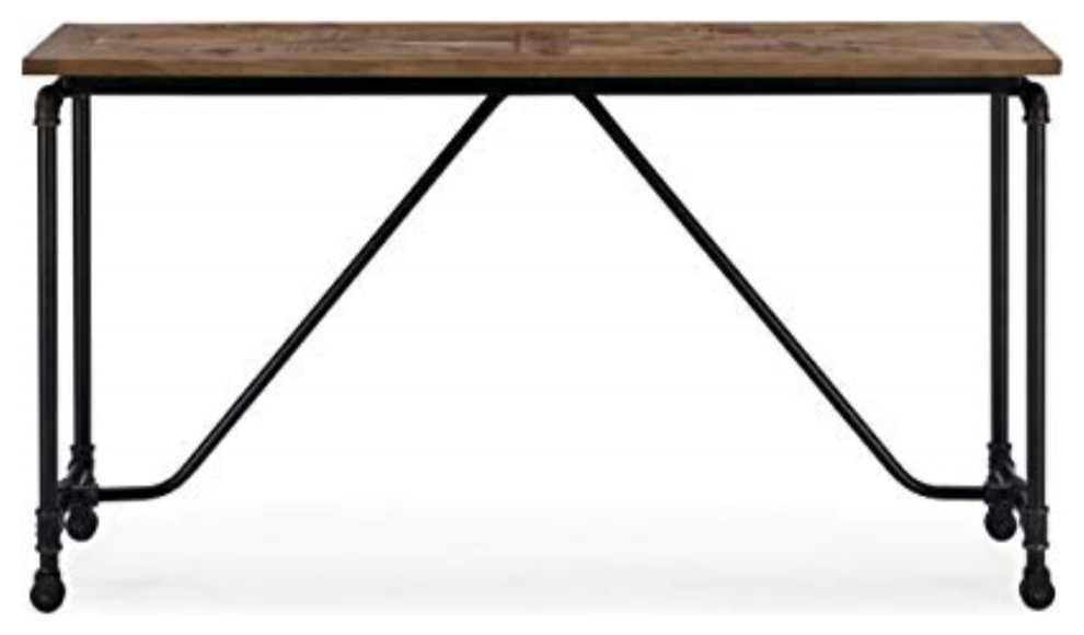 Industrial Console Table, Stainless Steel Base With Caster & Natural ...