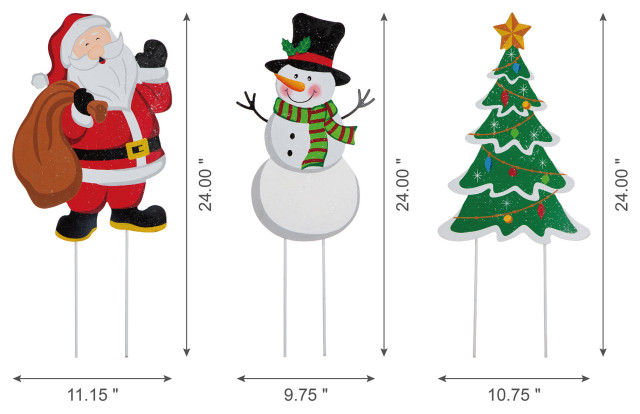 24"H Set of 3 Metal Santa/Snowman/Tree Yard Stake or Wall Decor ...