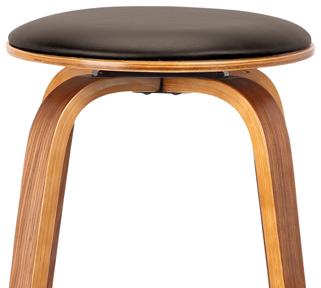 Round Leatherette Wooden Counter Stool With Flared Legs, Brown ...