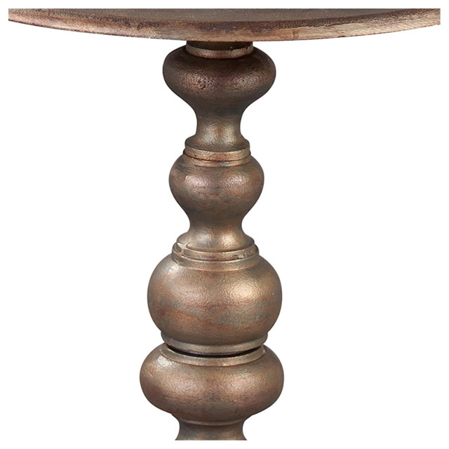 Traditional End Table, Turned Pedestal Base With Round Shaped Top ...