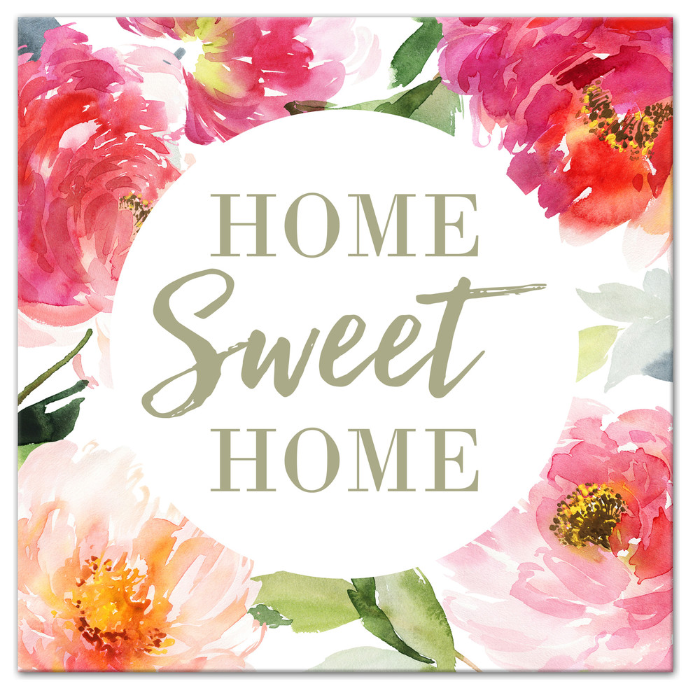 Home Sweet Home Floral Canvas Wall Art, 20x20 - Contemporary - Prints ...