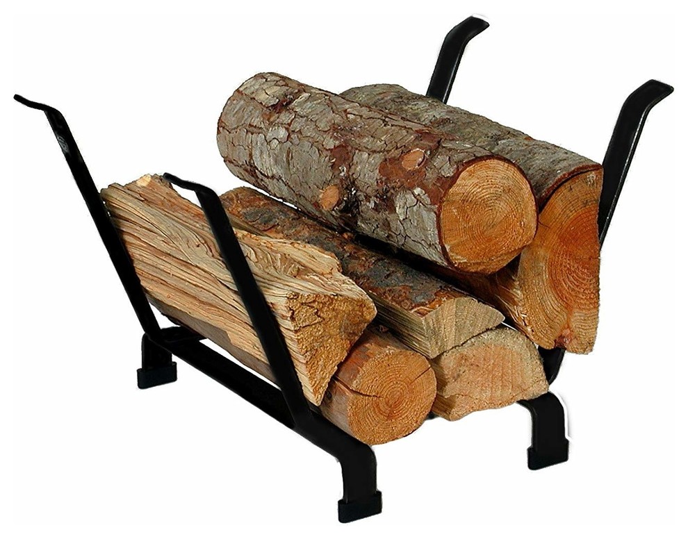 Indoor/Outdoor Basket Fireplace Log Rack, Black Steel - Transitional ...