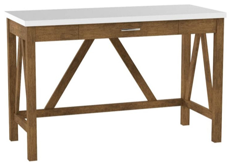 Rustic Farmhouse Desk, Triangular Shaped Sides & Storage Drawer ...