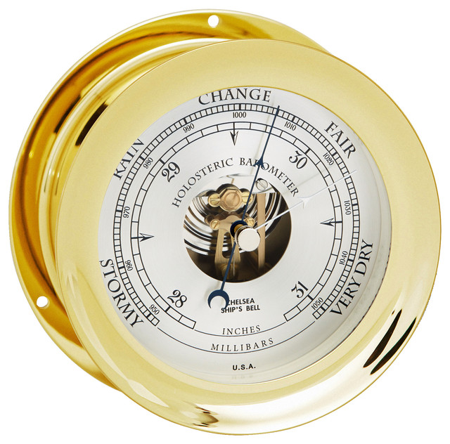 6" Chelsea Ship's Bell Barometer in Brass - Beach Style - Wall Clocks ...