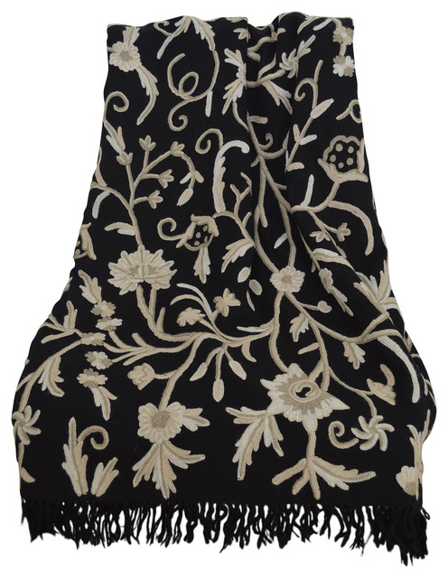 Hand-Embroidered Kaliyaan Wool Throw - Contemporary - Throws - by ...