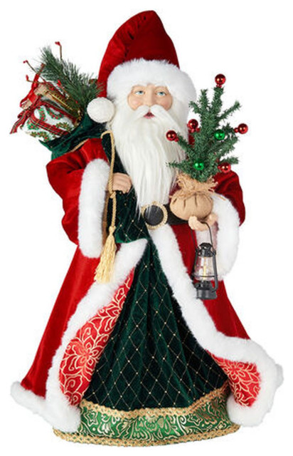 December Diamonds Christmas Carousel Red/Green Fabric Santa With Bag ...