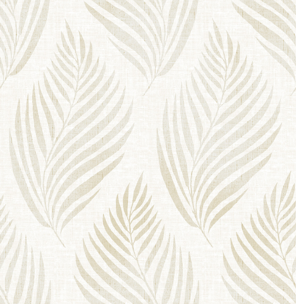 Patrice Beige Linen Leaf Wallpaper - Tropical - Wallpaper - by Brewster ...