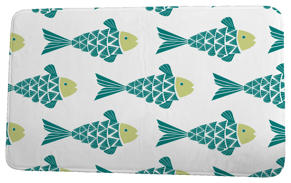 Beach Vacation Fish Tales Coastal Print Bath Mat, 17"x24" - Beach Style ...