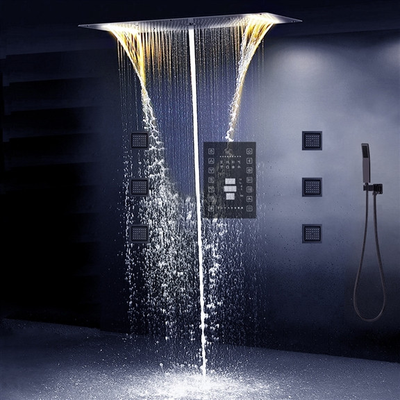 LED 6-WayThermostatic Shower System With Jetted Body Sprays, and Hand ...