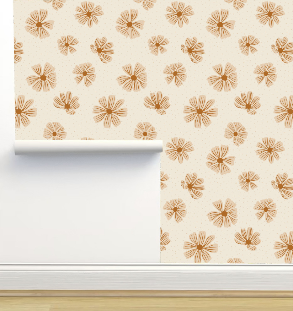 Flowers on Cream Wallpaper by Erin Kendal, Sample 12"x8" - Contemporary ...