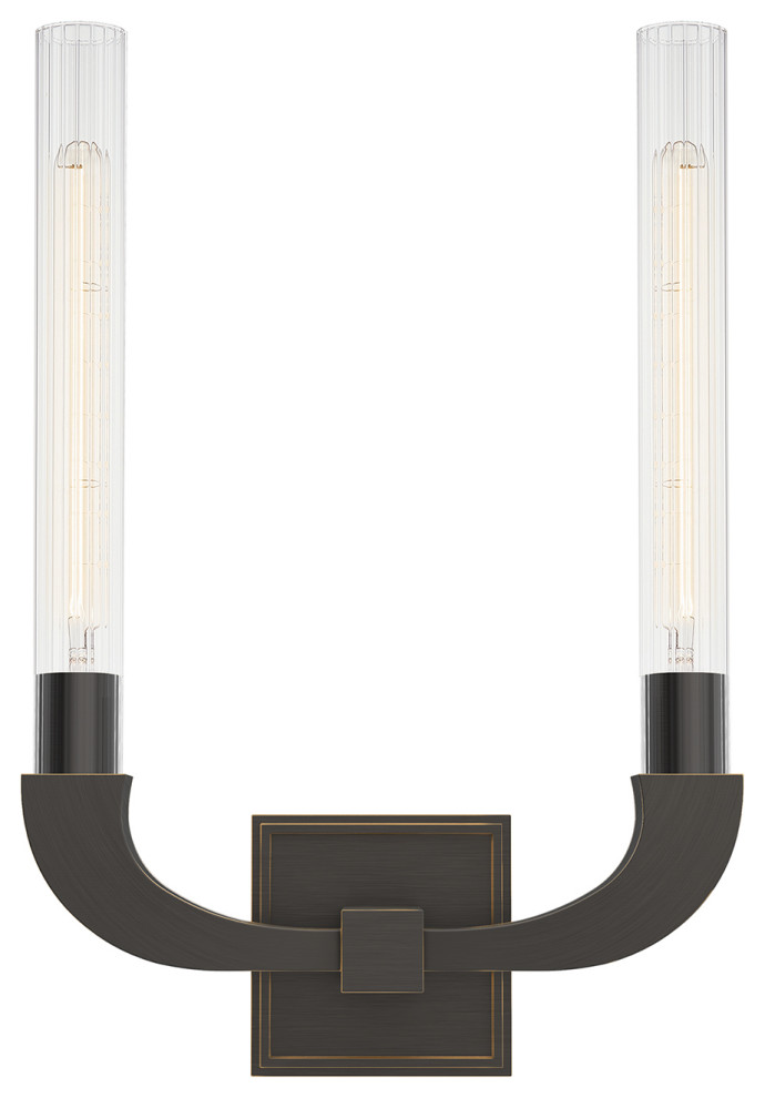 Flute Wall/Vanity Light, Urban Bronze/Clear Ribbed Glass, 14"Wx20.9"Hx5 ...