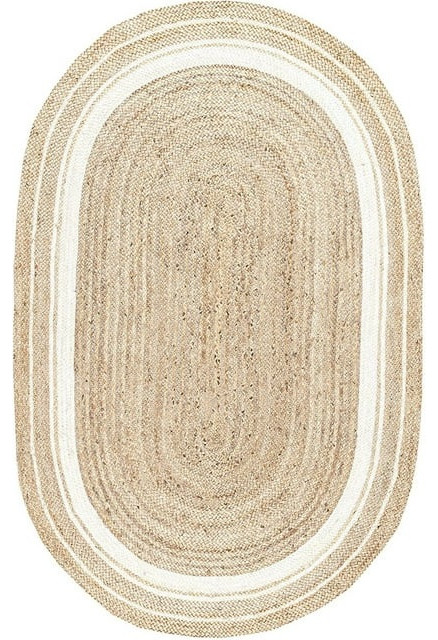 Farmhouse Oval Area Rug, Eco-Friendly Hand-Braided Natural Jute, 6' X 9 ...